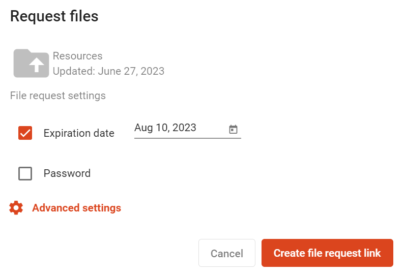 Create new file request (upload share) – DRACOON